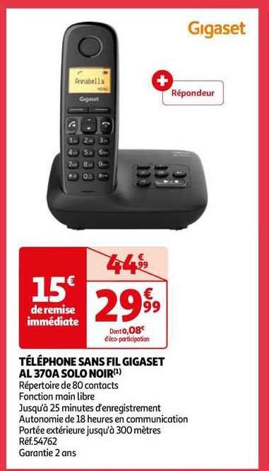 Promo Téléphone Sans Fil Gigaset Al a Solo Noir chez Auchan iCatalogue fr