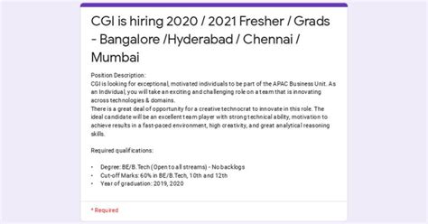 John Saida Shaik On Linkedin Cgi Is Hiring 2020 2021 Fresher Grads Bangalore Hyderabad