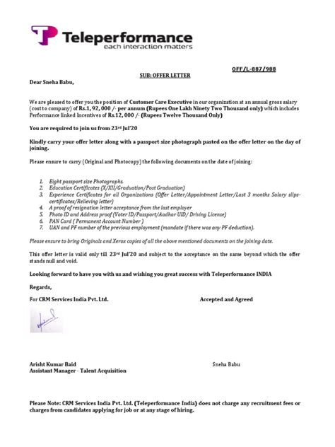 1194 Sneha Babu Teleperformance Cse 2019 2020 Pdf Employee