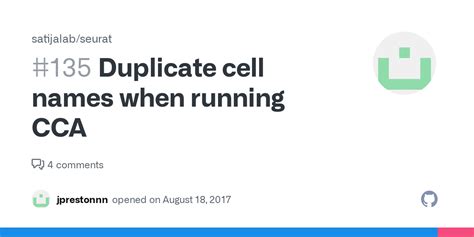 duplicate cell names when running cca · issue 135 · satijalab seurat