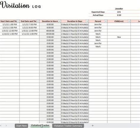 Visitation Tracker Excel Spreadsheet By Mom Money Map Tpt