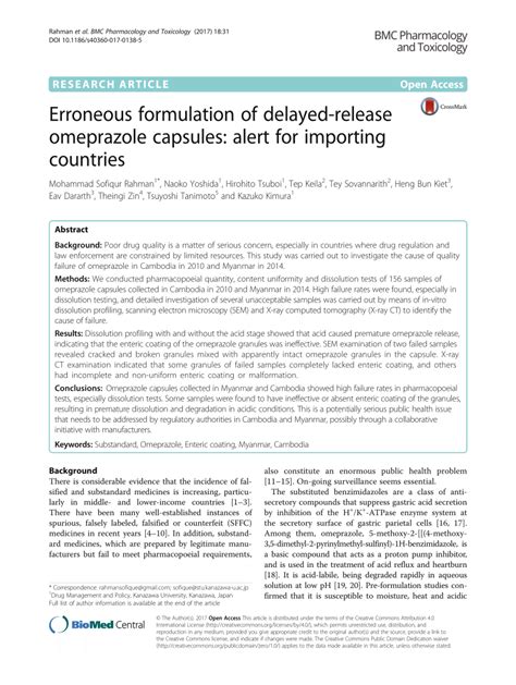 Pdf Erroneous Formulation Of Delayed Release Omeprazole Capsules