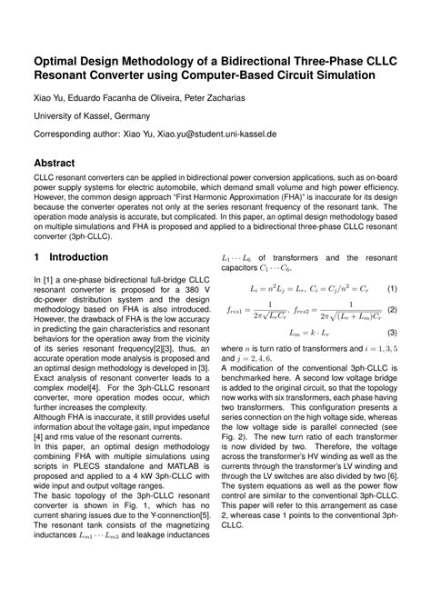 Pdf Optimal Design Methodology Of A Bidirectional Three Phase Cllc Resonant Converter Using