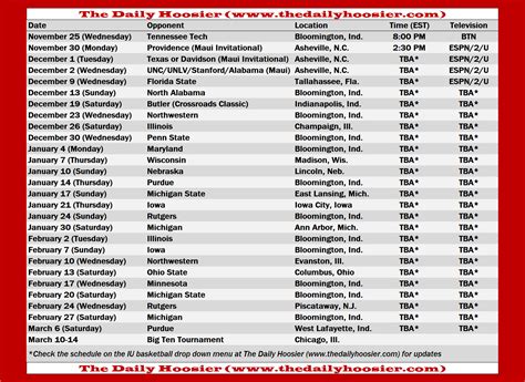 Iu Basketball Printable Schedule