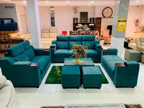 Teak Wood 7 Seater Blue Fabric Sofa Set At Rs 47000set In Bengaluru
