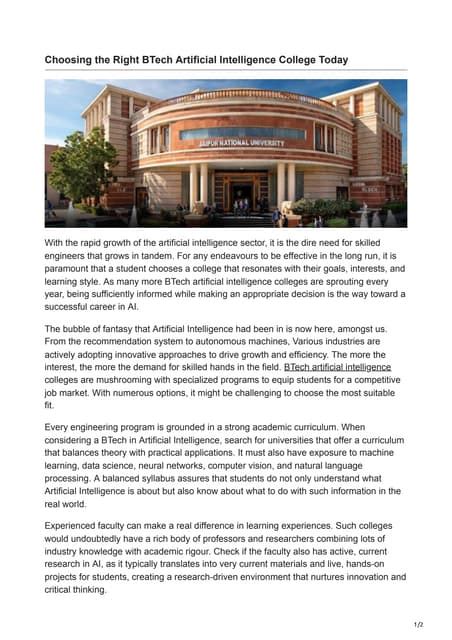 Choosing The Right Btech Artificial Intelligence College Todaypdf