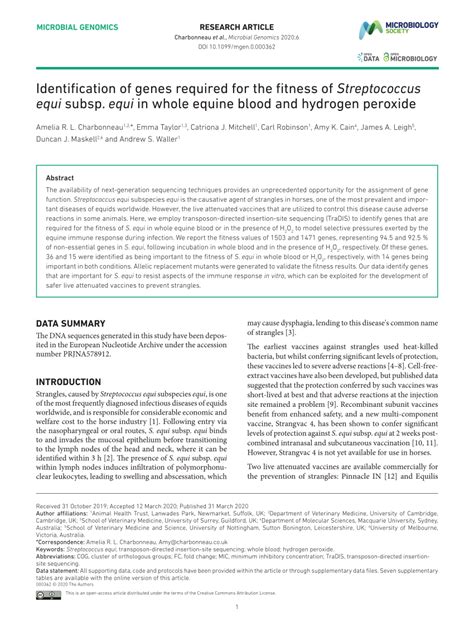 Pdf Identification Of Genes Required For The Fitness Of Streptococcus