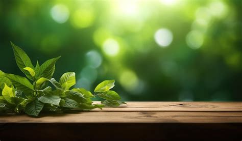 Premium Photo Wooden Table In Forest Bokeh Background