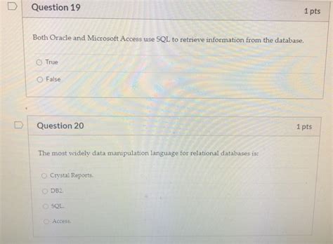 solved question 19 1 pts both oracle and microsoft access