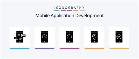 Mobile Application Development Glyph 5 Icon Pack Including Message Map