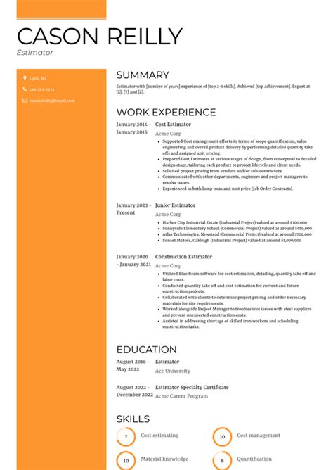 3 Estimator Resume Examples And Templates
