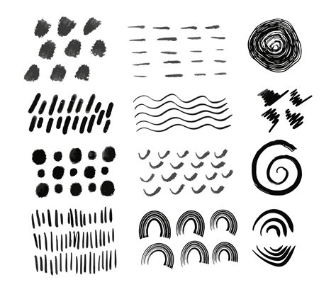 Abstract Minimalist Hand Drawn Grunge Black Ink Design Elements Set