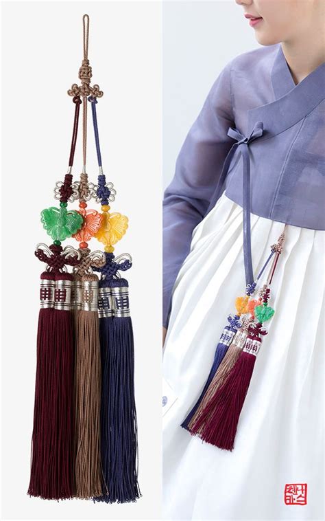 [나스첸카] 술색감이 더없이 고상한 나비 삼작 노리개 [비취 산호 호박 삼작 노리개] Korean Traditional