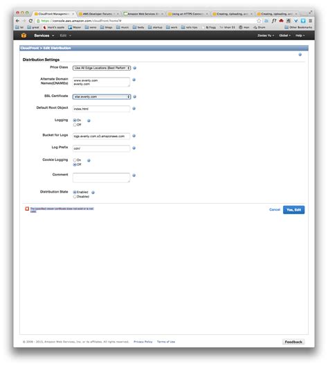 Having Trouble Associated Ssl Cert With Amazon Cloudfront Stack Overflow