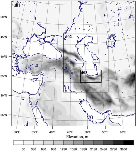 WRF ARW Model Domains D01 D02 And D03 Elevation Is Shown In Greyscale