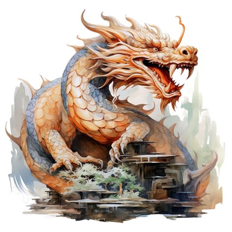 Wood Dragon Chinese Zodiac 2024 PNG Watercolor New Year Dragon Clipart