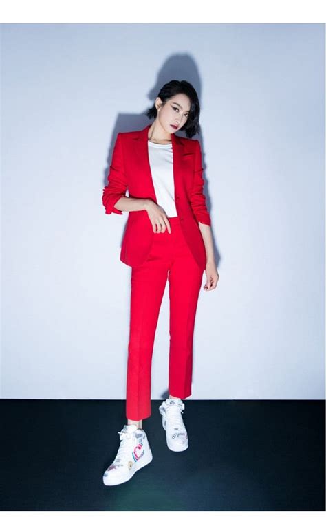 Office Lady Two Pieces Solid Red Single Breasted Turn Down Collar Pant