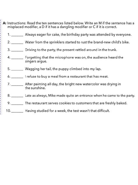 Misplaced Dangling Modifier Practice 1 Pdf