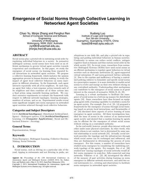 Pdf Emergence Of Social Norms Through Collective Learning In Networked Agent Societies