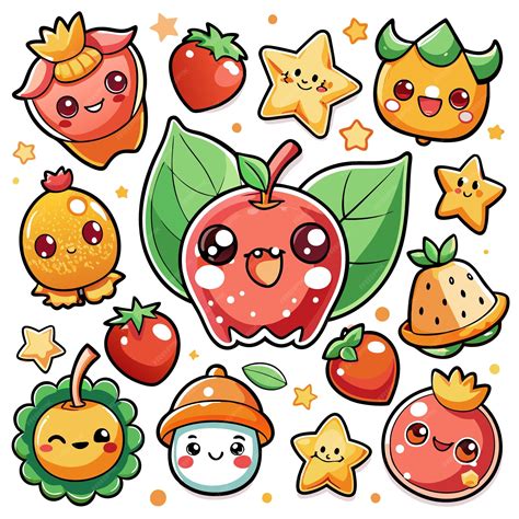 Frutas De Dibujos Animados Y Personajes Con Expresiones Alegres