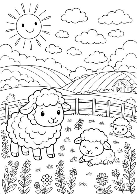 Giardino Tranquillo Con Adorabili Pecore Pagine Pecora Da Colorare