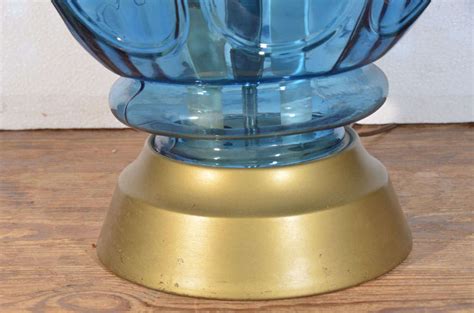 Pair Of Mid Century Blue Glass Lamps For Sale At 1stdibs Mid Century Glass Lamp Blue Glass