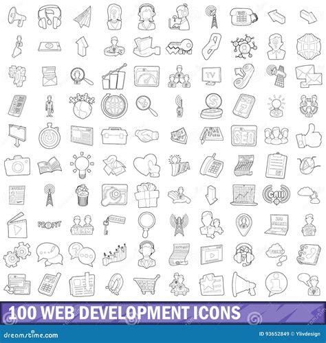 100 Web Development Icons Set Outline Style Stock Vector Illustration Of Computer Notebook