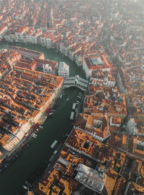 Aerial View Of Rialto Bridge Venice Italy Stock Image F038 7108