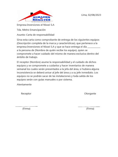 Carta De Responsabilidad Pdf Carta De Responsabilidad Pdf