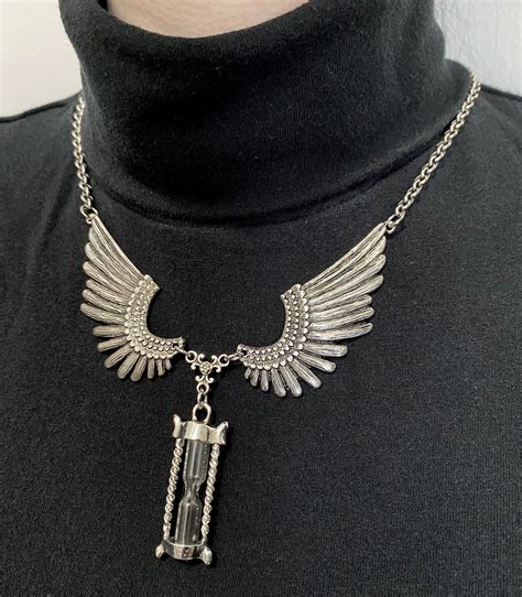 Winged Hourglass Necklace Memento Mori Jewelry Gothic Jewelry Time