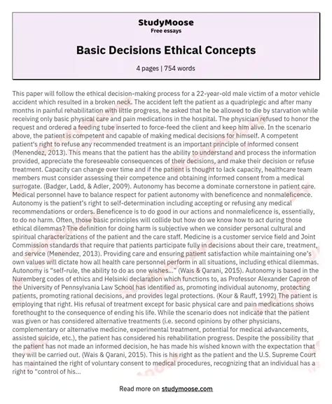 Basic Decisions Ethical Concepts Free Essay Example