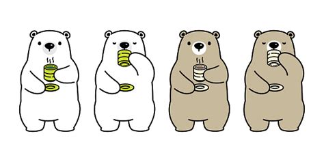 곰은 북극곰 차 커피 음료 만화 캐릭터 아이콘 로고 절연 일러스트 벡터 커피 마실 것에 대한 스톡 벡터 아트 및 기타 이미지