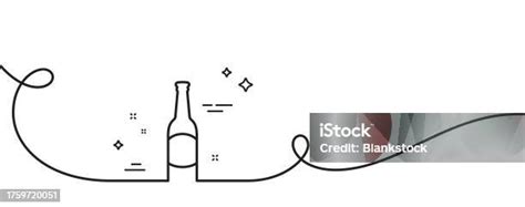 ビール瓶の線のアイコンパブクラフトビールの看板カール付きの連続線ベクトル ちょうつがいのベクターアート素材や画像を多数ご用意