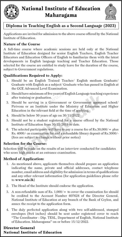 Diploma In Teaching English As A Second Language Tesl 2023 Nie