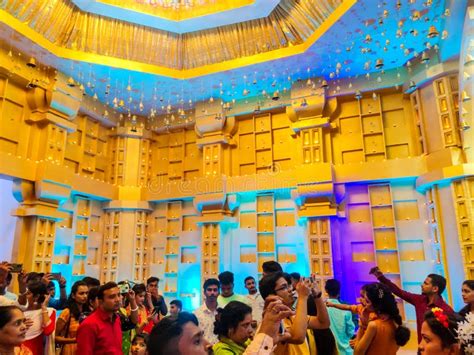 A Large Number Of People Celebrate The Durga Puja Festival At A Durga