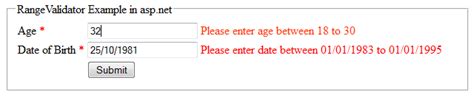How To Use Rangevalidator Validation Control With Example In ~ Aspnetcnetvbnetmvc