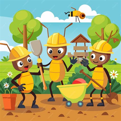 Team Of Worker Ants Fun And Engaging Cartoon Characters Premium Ai Generated Vector