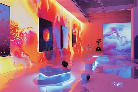 Immersive Abstract Art Installation Exploring Vibrant Hues And Fluid Forms In A Modern Gallery