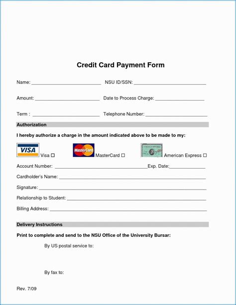 Credit Card Authorization Form Printable