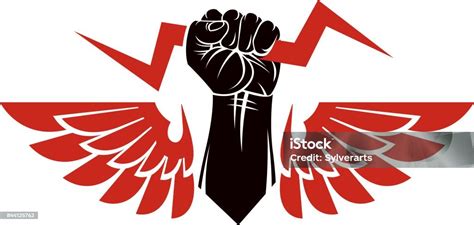 벡터 일러스트 레이 션 번개 기호로 만든 강한 근육 제기 쥔된 주먹을 사용 하 여 구성 됩니다 권력과 권위 개념입니다 주먹에 대한 스톡 벡터 아트 및 기타 이미지 Istock