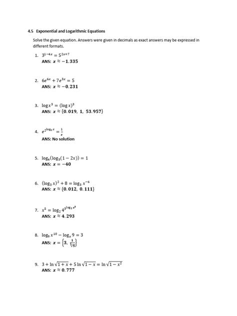 45 Exponential And Logarithmic Equations Pdf Teaching Methods