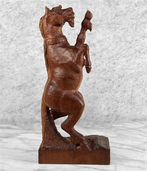 Antique 16″ Folk Art Wood Carved Horse Rearing Horse Sculpture