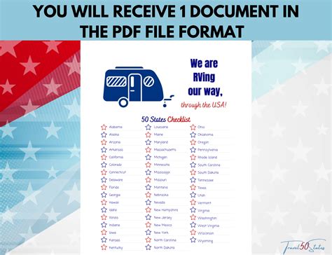Rving The 50 United States Checklist Printable Worksheets Library