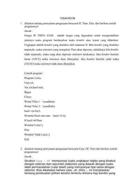 Tugas Bahasa Pemograman TUGAS RUTIN Jelaskan Tentang Pernyataan Pengerjaan Bersyarat If