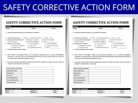 Safety Corrective Action Template Osha Compliance Digital Download