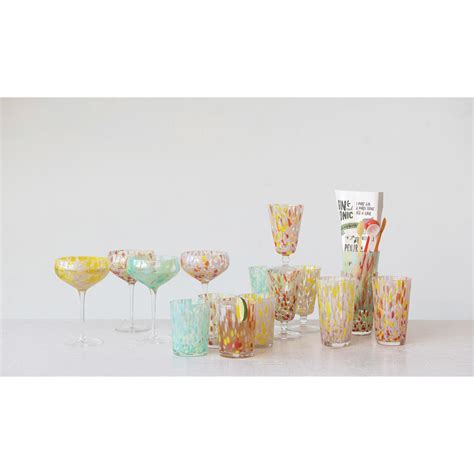 10 Oz Blown Stemmed Confetti Champagnecoupe Glass 4 Styles