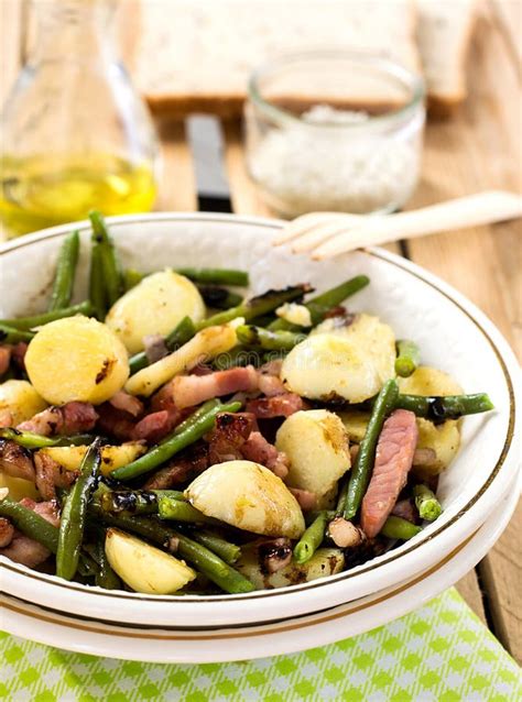 Warm Potato Salad With Green Beans And Bacon Stock Photo Image Of Tasty Pork