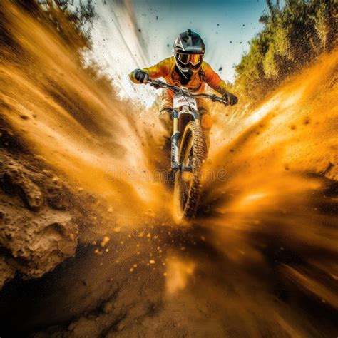 Motocross Rider In Action Extreme Motocross Race Stock Illustration