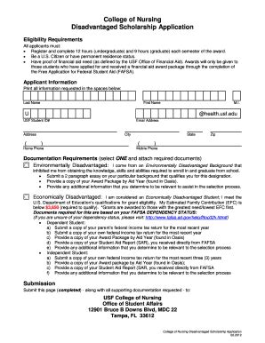 Fillable Online Health Usf Usf Disadvantaged Scholarship Form Fax Email