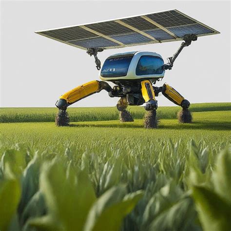 A Robot With A Solar Panel On Its Face Is Flying In A Field Of Grass